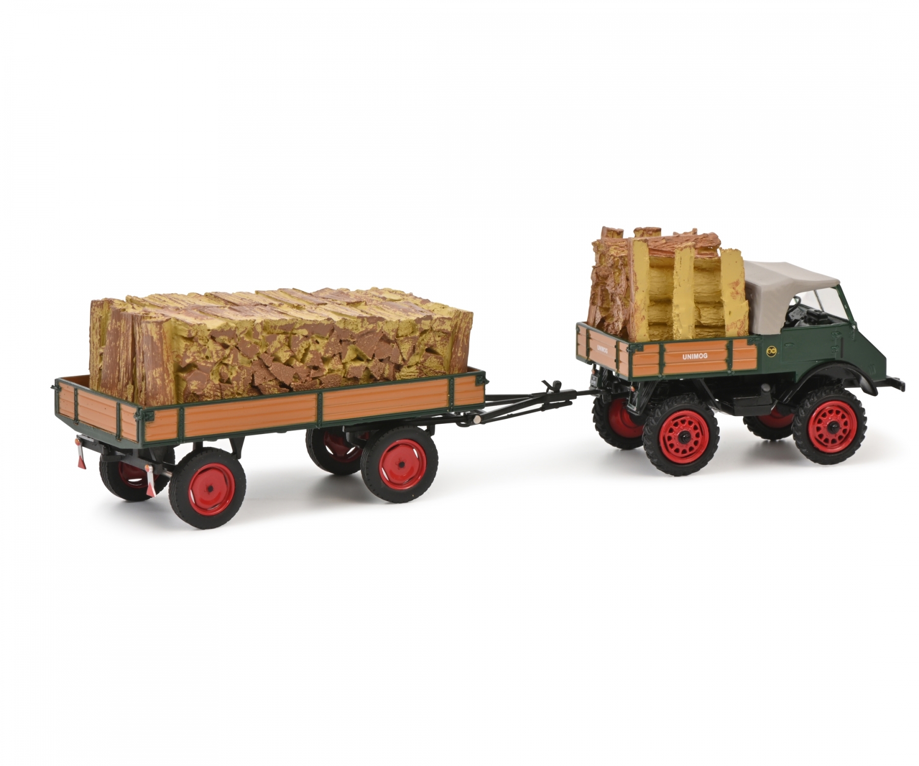 Schuco Mercedes-Benz Unimog 401 with trailer and wood, green ...